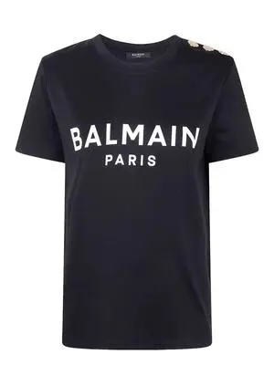 Balmain Printed T-shirt With Button Detail - Black