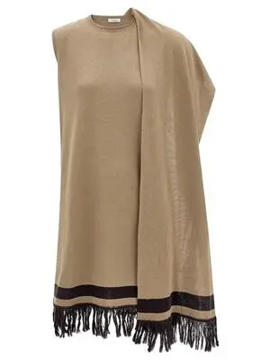 FERRAGAMO Mini Silk Dress With Fringe Detail - Natural