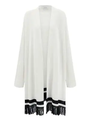 FERRAGAMO Longline Cardigan With Fringe - Black / White