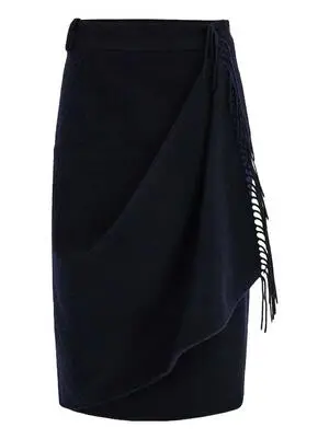FERRAGAMO Wrap Skirt With Fringe Detail - Blue / Navy