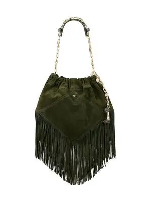 Ba&sh June Fringed Suede Tote Bag - Green