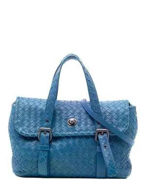 Bottega Veneta Nappa Intrecciato Flap Satchel - Blue
