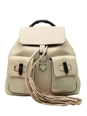 Gucci Leather Bamboo Tassel Backpack - White