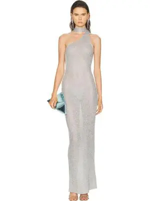 BANANHOT Aretha Metallic Knit Maxi Dress - Silver Glitter