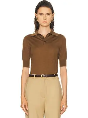 Ami Short Sleeve Polo Top - Hazelnut