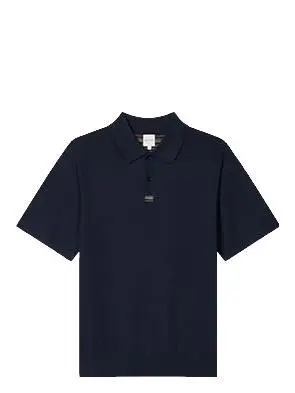 Paul Smith Navy Knitted Cotton 'signature Stripe' Trim Polo Shirt - Blue
