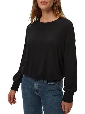 Michael Stars Tia Ribbed Crew Neck Sweatshirt - Black