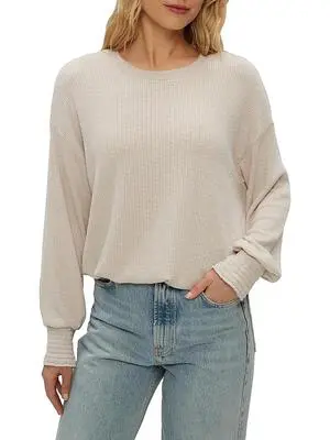 Michael Stars Tia Ribbed Crew Neck Sweatshirt Cement