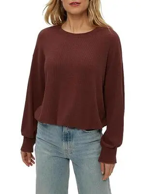 Michael Stars Tia Ribbed Crew Neck Sweatshirt Espresso