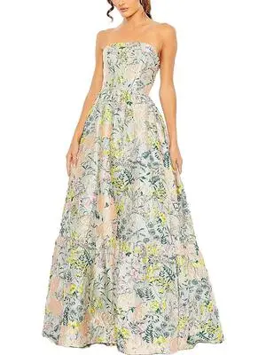 Mac Duggal Floral Brocade Strapless A-line Gown - Pastel Multi