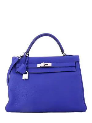 HERMES Kelly 32 Handbag With Palladium Hardware - Bleu Electrique