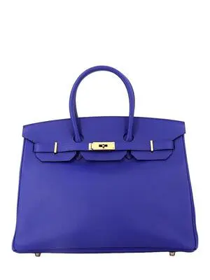 HERMES Birkin 35 Handbag With Gold Hardware - Bleu Electrique