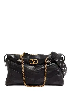 Valentino Garavani Panthea Leather Shoulder Bag - Black