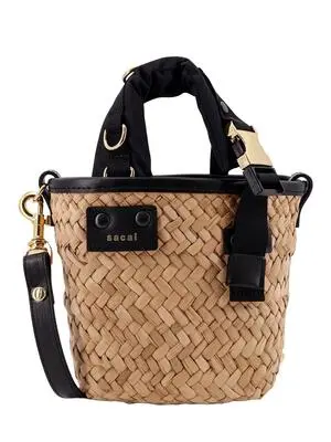 Sacai Raffia And Leather Crossbody Bag - Black