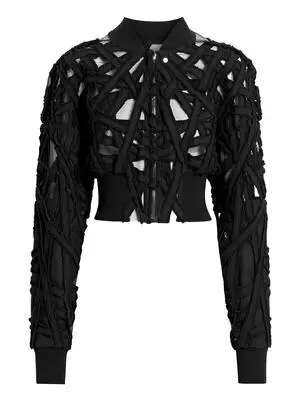 Rick Owens Cropped Embroidered Tulle Bomber Jacket - Black