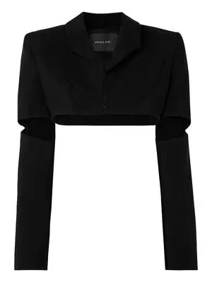 MUGLER Cropped Cutout Twill Blazer - Black