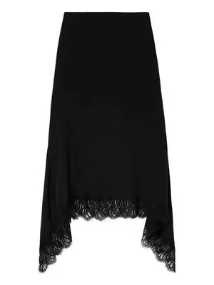Stella McCartney Asymmetric Lace-trimmed Silk-crepe Skirt - Black