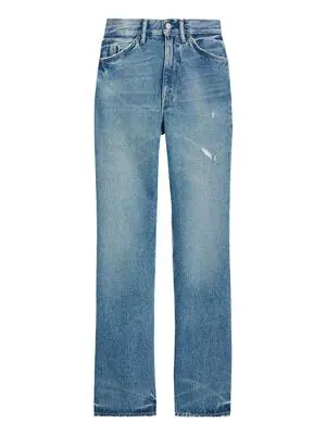 Acne Studios Distressed High-rise Straight-leg Jeans - Mid Denim