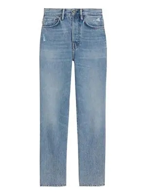 Acne Studios Cropped Distressed High-rise Straight-leg Jeans - Light Denim