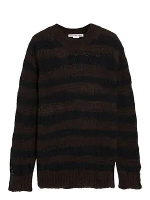 Acne Studios Distressed Striped Knitted Sweater - Charcoal