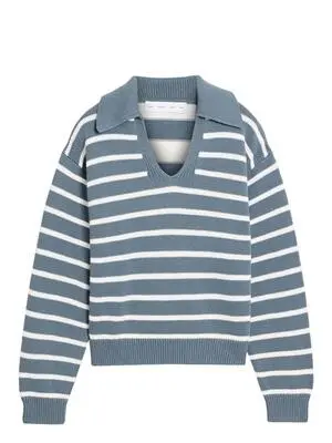 Proenza Schouler Murphy Striped Cotton And Cashmere-blend Sweater - Slate Blue