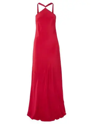 Cult Gaia Cult Gaia Pheobe Fringed Silk-Chiffon Halterneck Maxi Dress Red