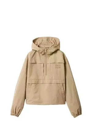 Miu Miu Oversized Half-zip Jacket With Drawstring Hood - Neutrals