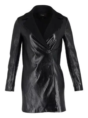 Maje Double-breasted Leather Coat - Black