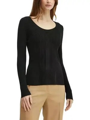 BOSS Ribbed Long Sleeve Sweater - Black
