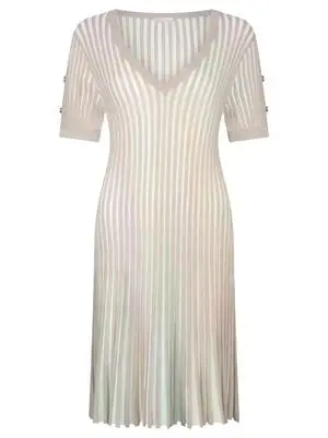 Liu Jo Striped Button V-neck Mini Dress - Neutrals