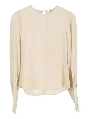 REFORMATION Crew-neck Long-sleeve Blouse - Neutrals