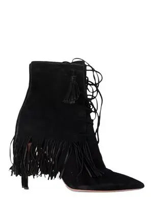 AQUAZZURA Mustang Fringed Heeled Ankle Boots - Black