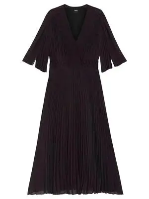 BOSS Pleated V-neck Midi Dress - Purple