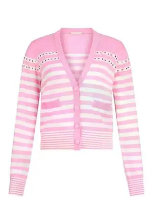 Liu Jo Striped Jewel-appliqué Cardigan - Pink