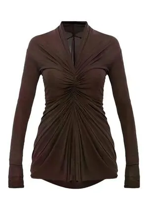 Rick Owens Draped V-neck Top - Brown