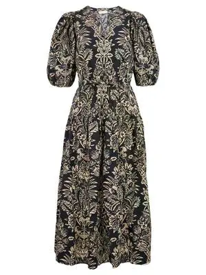 Ulla Johnson Harriet Puff-sleeve Floral Midi Dress - Black