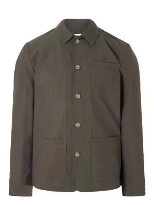 Altea Virgin Wool-blend Seersucker Overshirt - Green