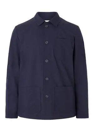 Altea Virgin Wool-blend Seersucker Overshirt - Blue