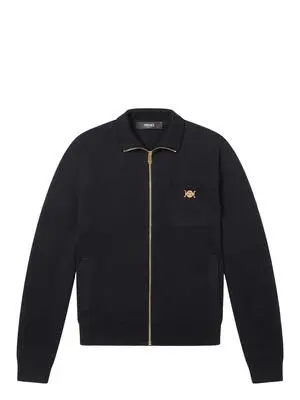 Versace Embellished Cotton-blend Zip-up Sweater - Black