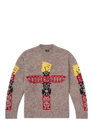 Kapital Peckish Totem Pole Intarsia Wool Sweater - Gray
