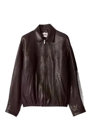Miu Miu Logo-relief Regular-fit Leather Jacket - Brown