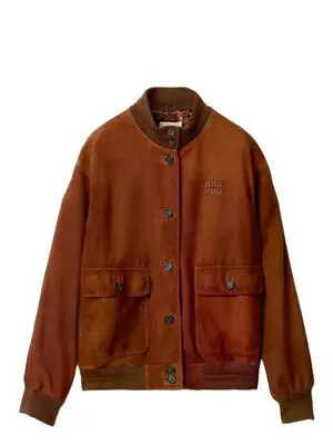 Miu Miu Suede Jacket With Logo Detail - Brown