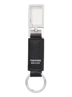 TOM FORD Silver-tone Leather Keychain - Black