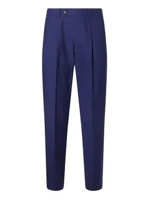 Paul Smith Tapered Pleated Wool And Linen-blend Trousers - Blue