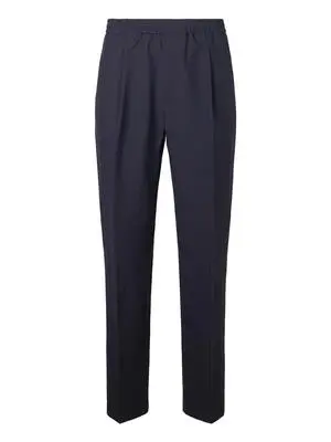 Altea Straight-leg Pleated Wool-blend Seersucker Trousers - Blue