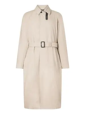 TOM FORD Belted Leather-trimmed Gabardine Trench Coat - Neutrals
