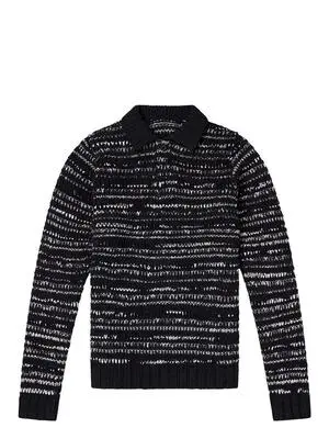 Sacai Knitted Cotton-blend Polo Shirt - Black
