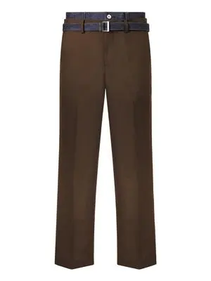 Sacai Straight-leg Denim-trimmed Trousers - Brown