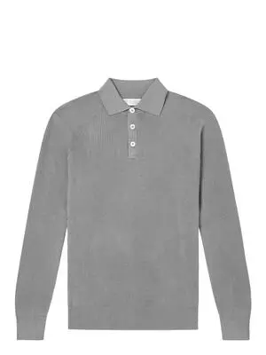 Brunello Cucinelli Ribbed Cotton Polo Shirt - Gray