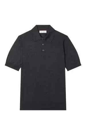 Brunello Cucinelli Slim-fit Silk And Cotton-blend Polo Shirt - Blue